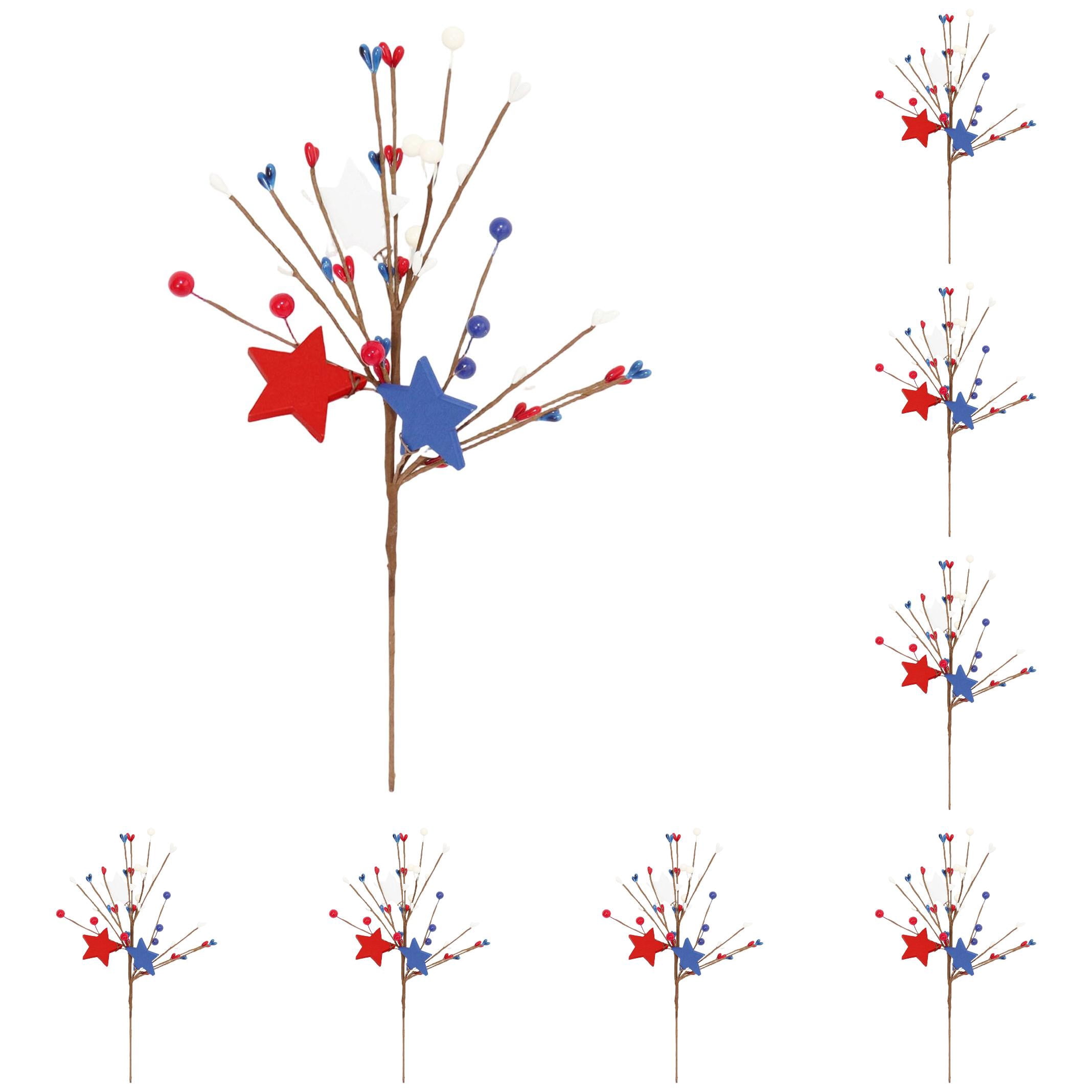 4th of July Star Artificial Flower Picks, 10Pcs Red White Blue ...