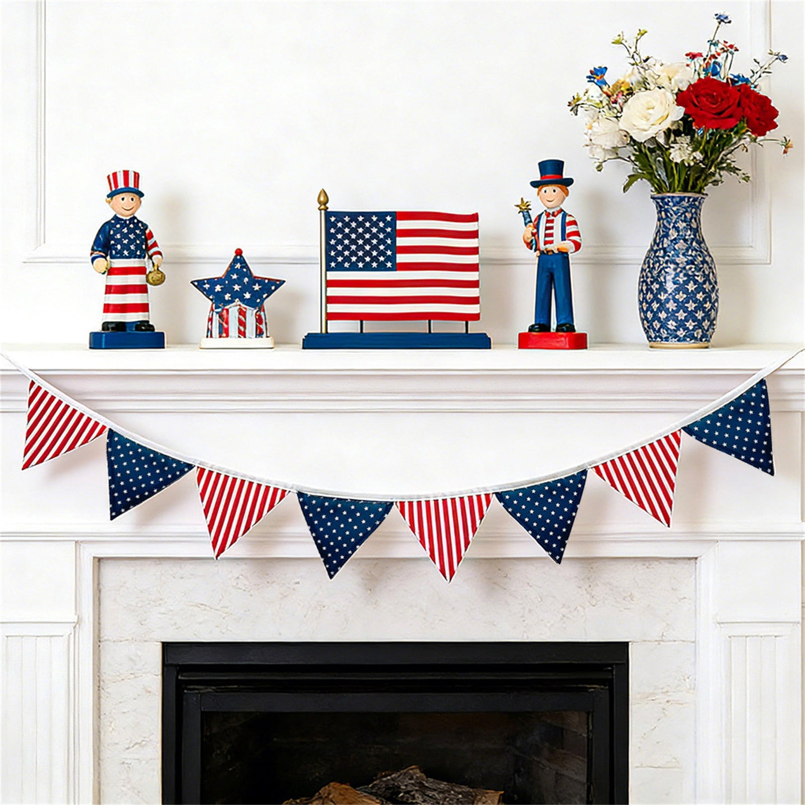 4th of July Star Flag Banner - Fabric Hanging Pennant Festive Party ...