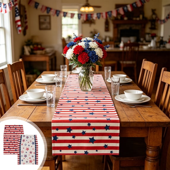 4th of July Star Flag Table Runner, Soft Patriotic Fabric Table Cover ...