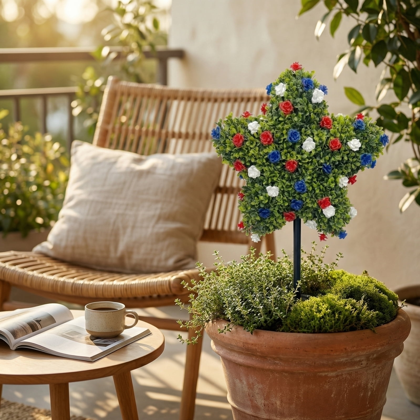 4th of July Star-shaped Topiary Garden Stake - Red White Blue Patriotic ...