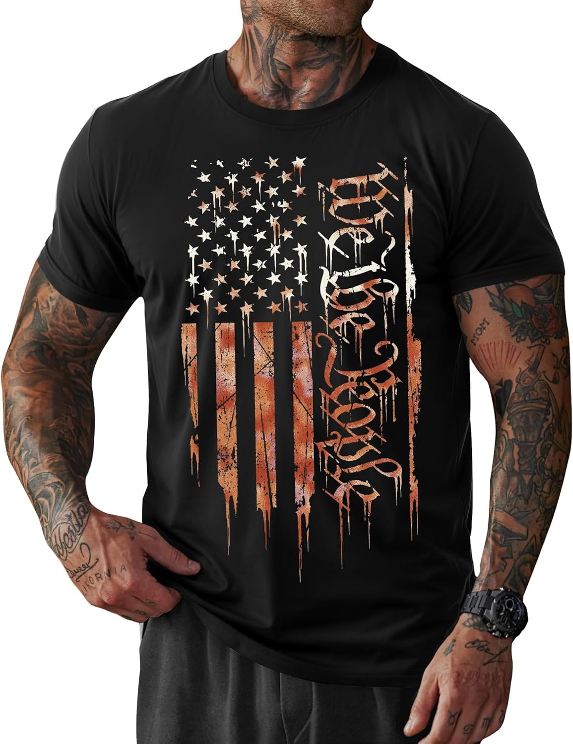4th of July T-Shirt American Flag 1776 Short Sleeve Tshirt Tops Tee ...