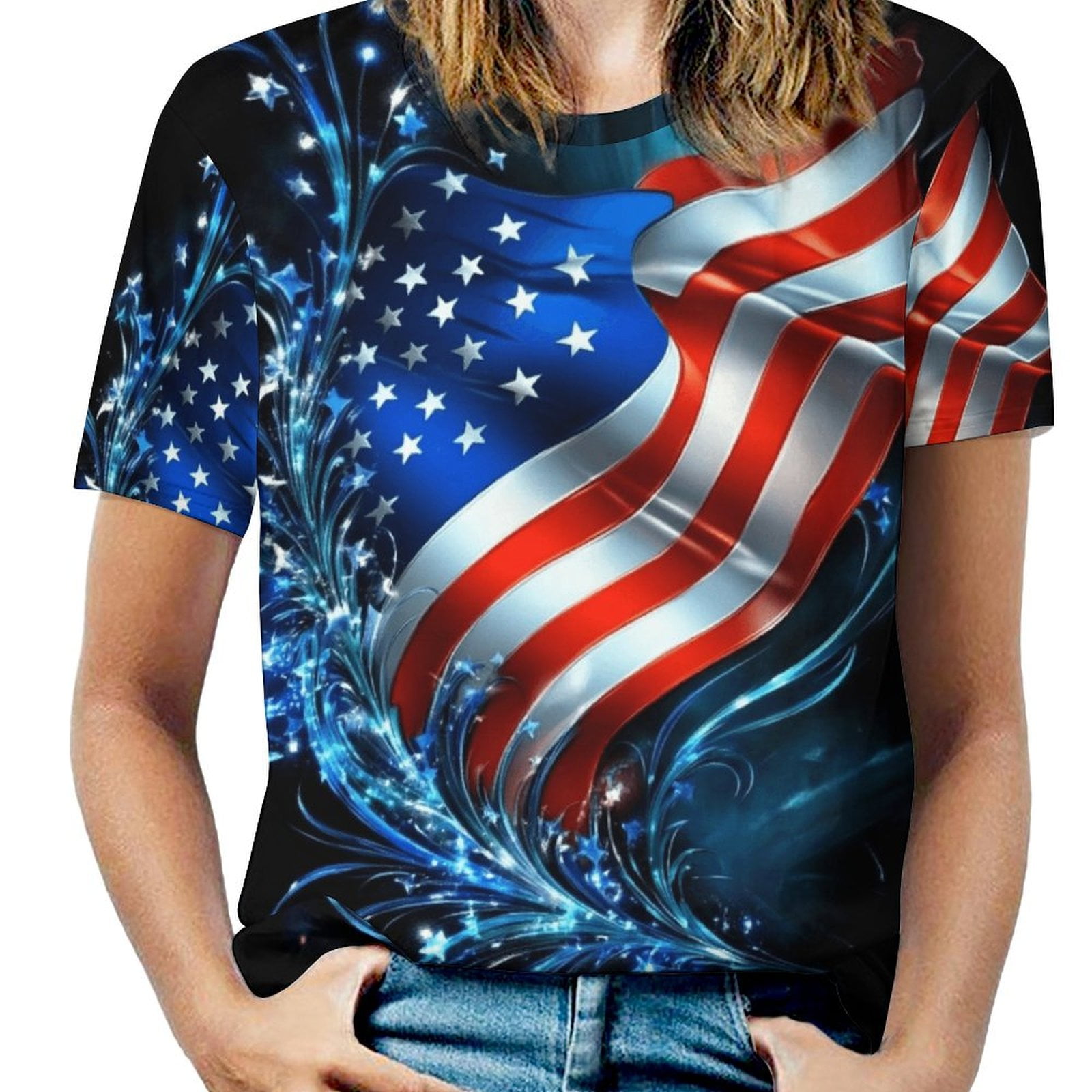 4th of July T Shirts Basic T-Shirt Short Sleeve Ladies Tee Shirt Summer ...