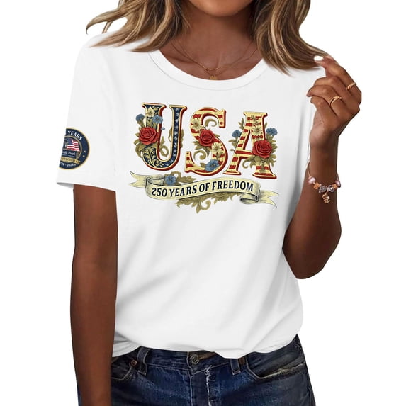 4th of July T-Shirts Womens American Flag Tops Retro 2026 Summer ...