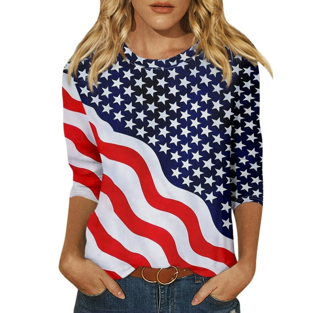 4th Of July T Shirts For Women American Flag Stars Stripes Shirts