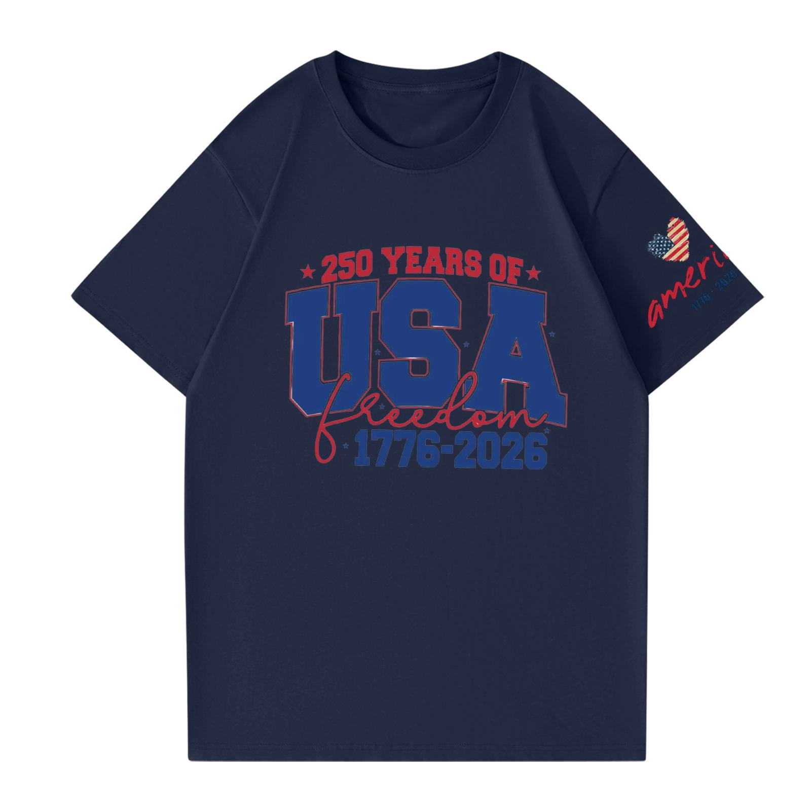 4th of July T-Shirts for Women Heart American Flag Print 1776-2026 ...