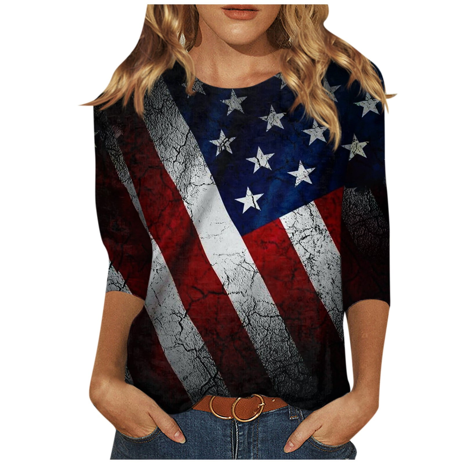 4th of July T Shirts for Women USA Star Stripes Fourth July Tee Shirts ...