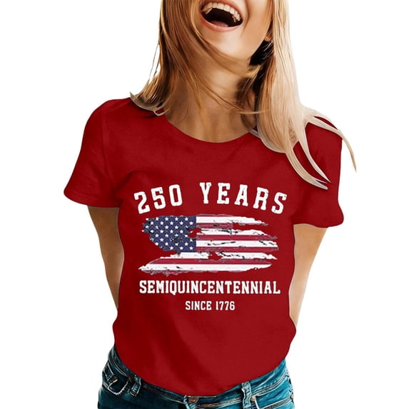 4th of July T-Shirts for Women's 250th Anniversary Patriotic Graphic T ...