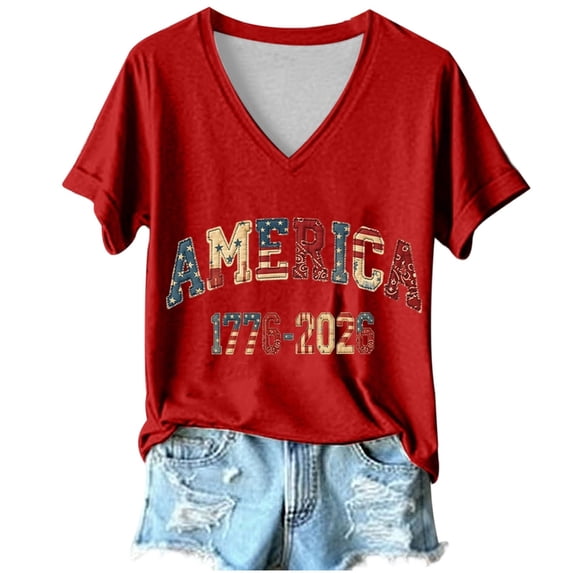 4th of July T-Shirts for Women's 250th Anniversary Patriotic Graphic ...