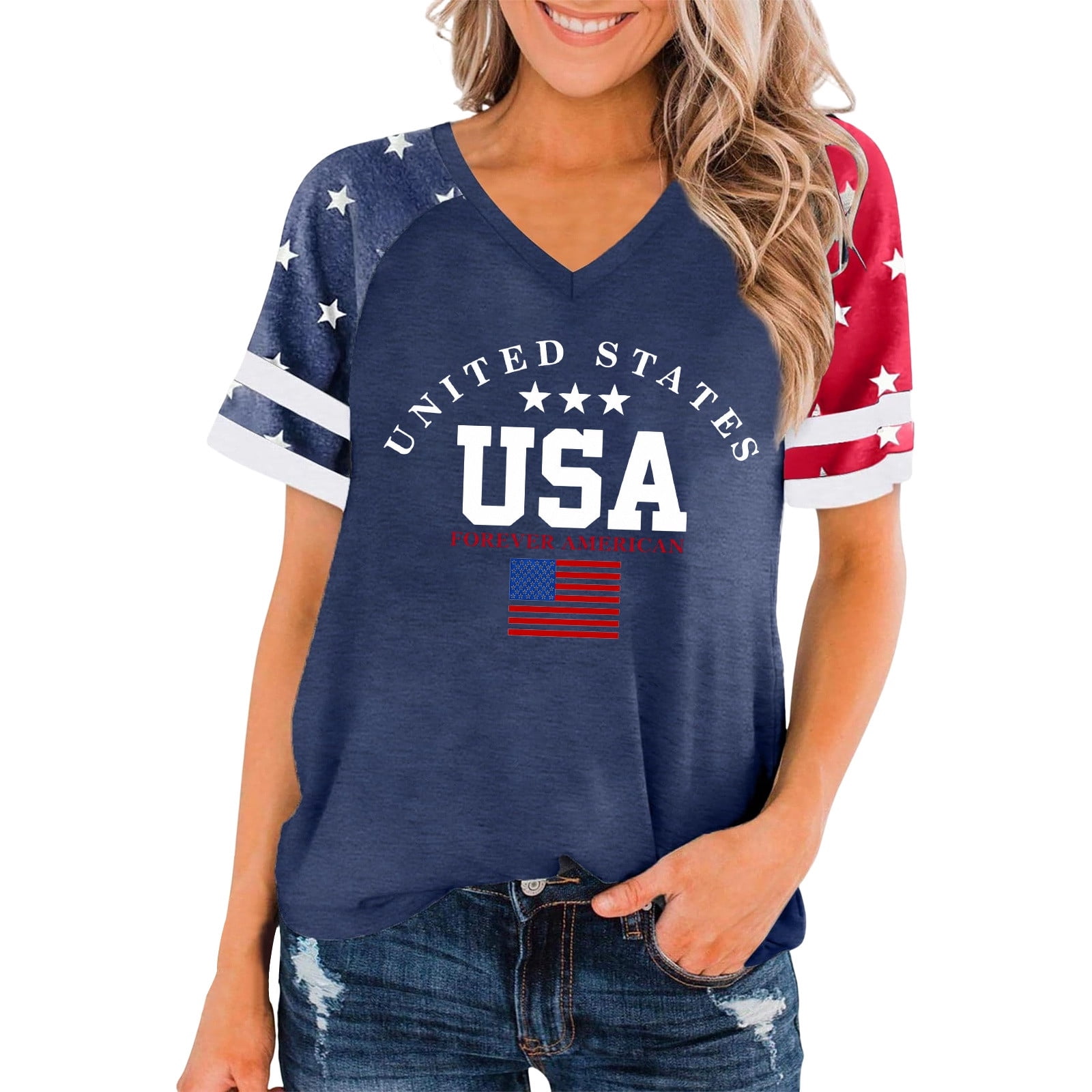 4th of July T-Shirts for Women's Independence Day Patriotic Graphic ...