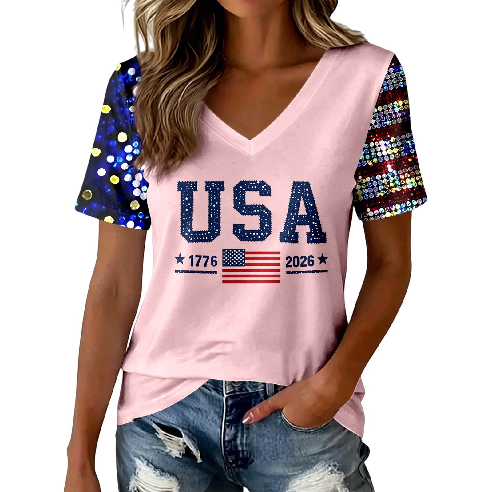 4th of July T-Shirts for Women's Independence Day Patriotic Graphic ...