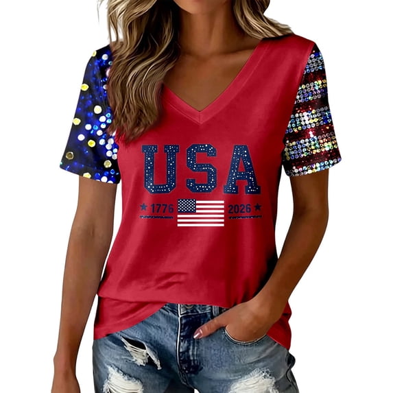 4th of July T-Shirts for Women's Independence Day Patriotic Graphic ...