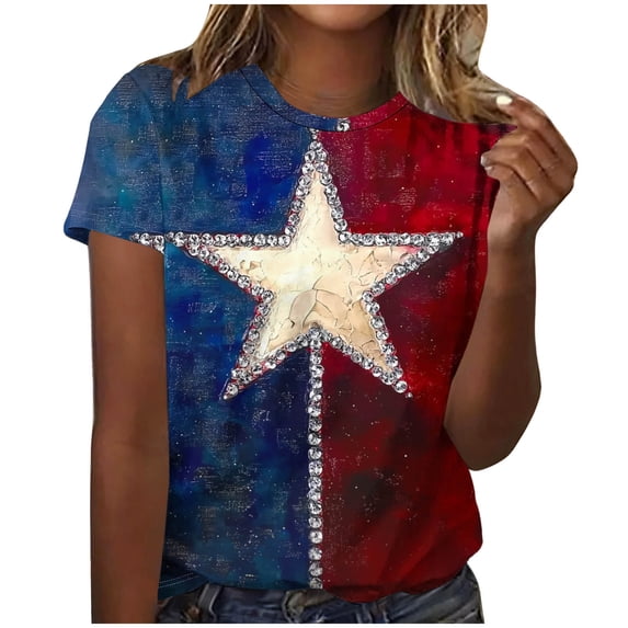 4th of July T Shirts for Womens Independence Day Tops Round Neck Short ...