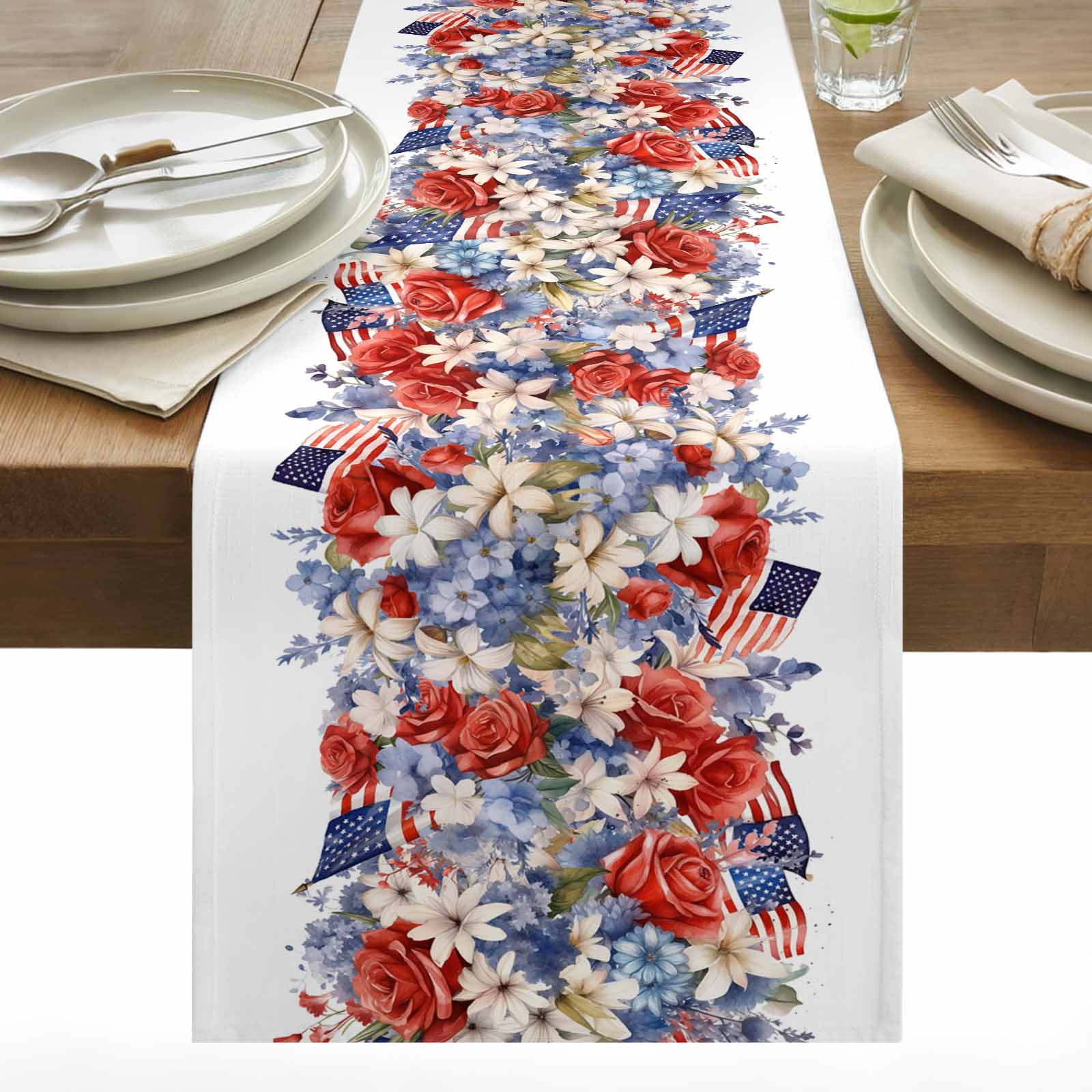 4th of July Table Runner 13x120 inch Independence Day Cotton Linen ...