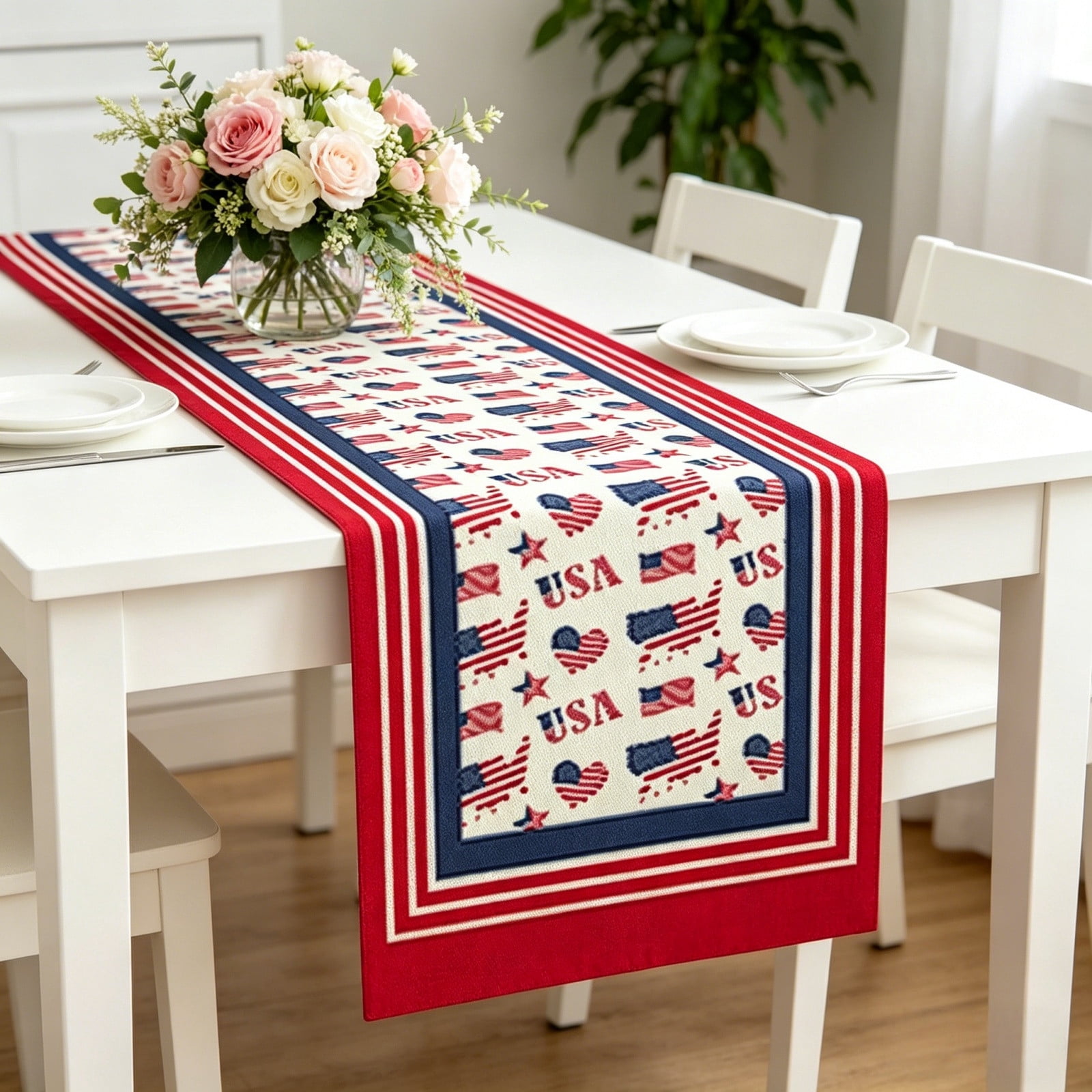 4th of July Table Runner Independence Day Patriotic Decor, American ...