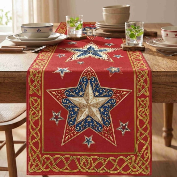 4th of July Table Runner Linen Patriotic Star Stripe Design Decorative ...