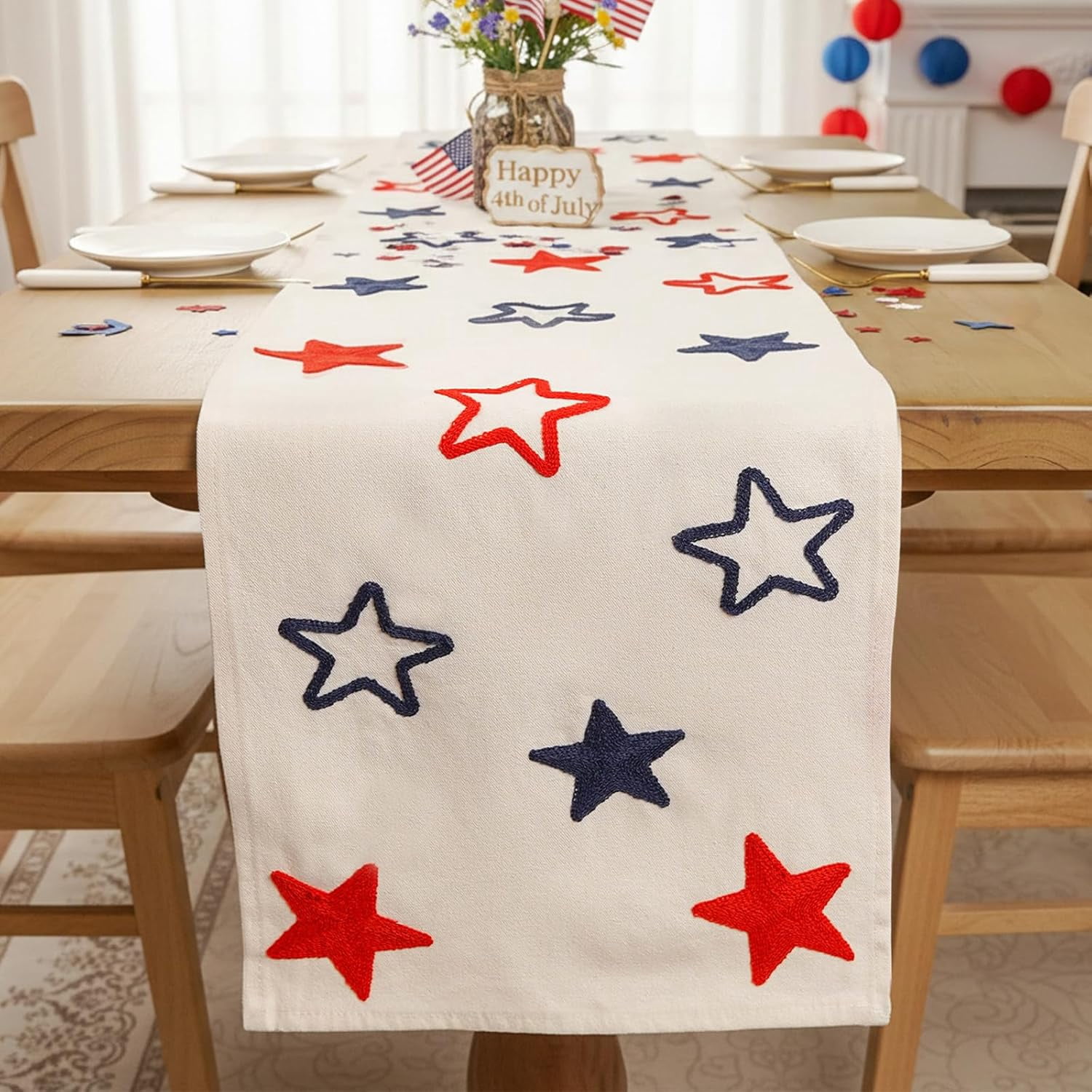 4th of July Table Runner Stars Embroidered Table Decoration for Home ...