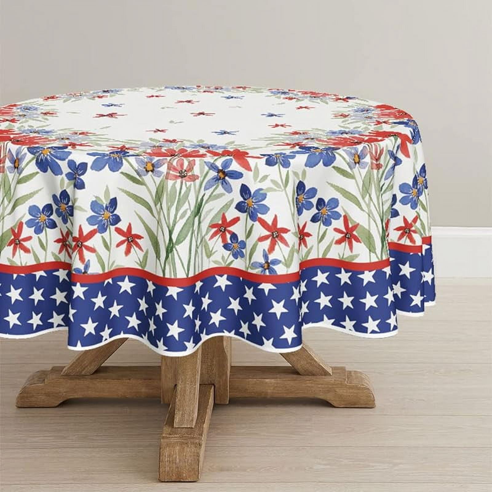 4th of July Tablecloth 60 Inch Round, Patriotic Watercolor Poppy ...