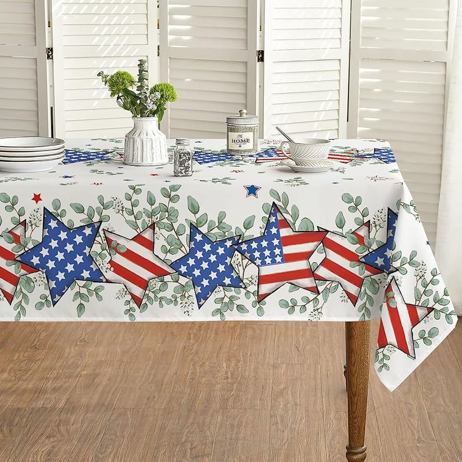 4th of July Tablecloth 60x84 Inch, Patriotic Eucalyptus Star ...