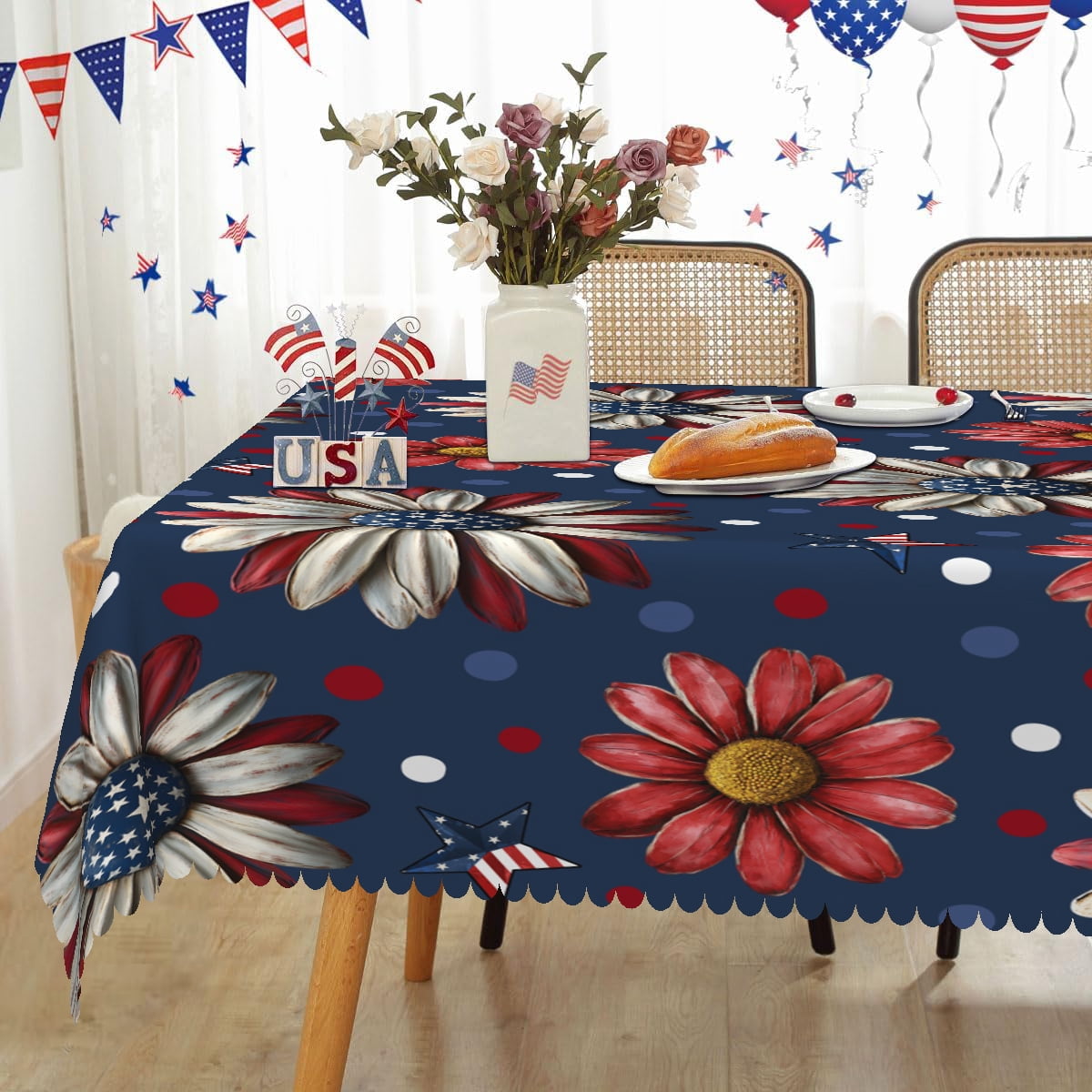 4th of July Tablecloth 60x84 Inch,Patriotic Memorial Day Blue Red ...