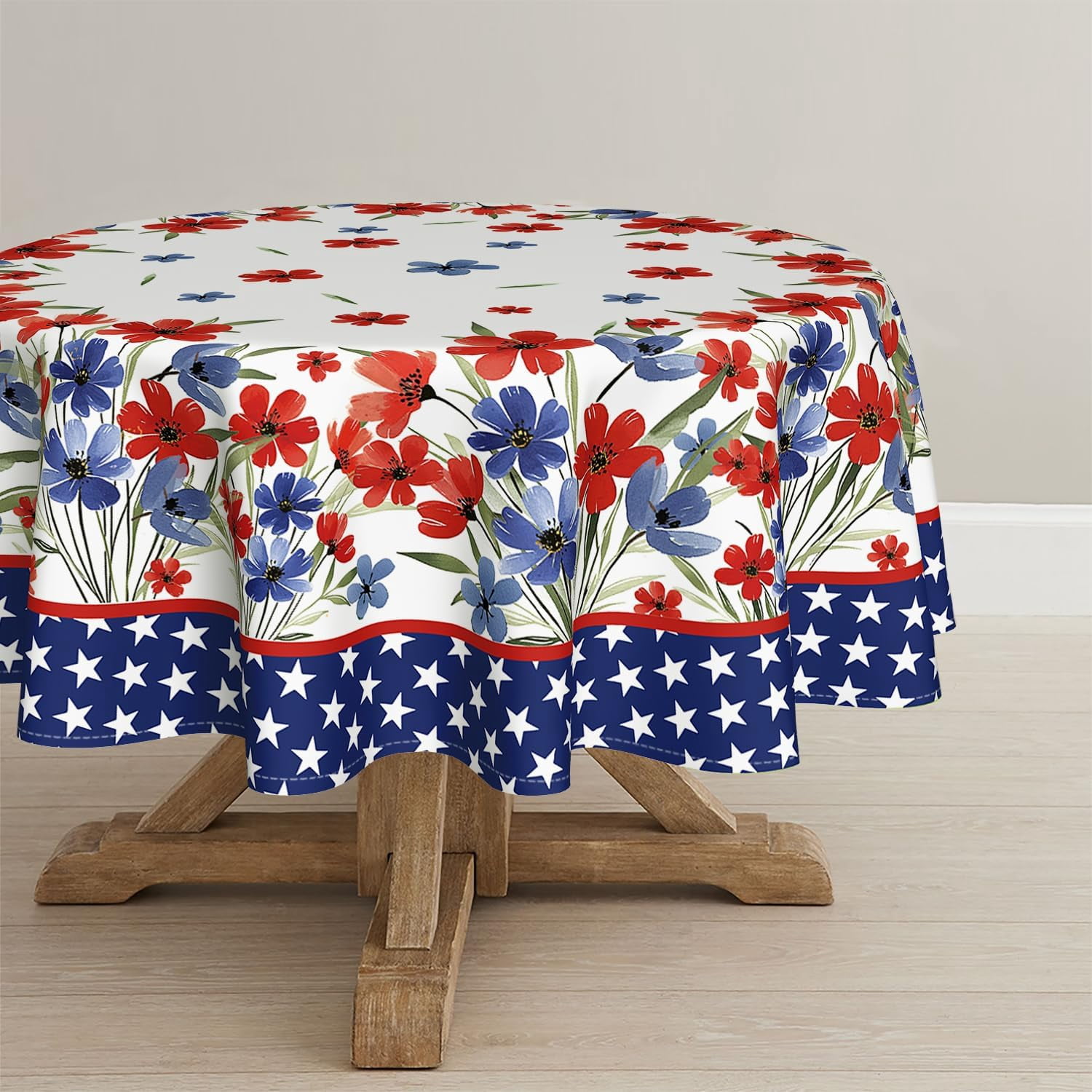 4th of July Tablecloth 70x70 Inch Round, Patriotic Watercolor Poppy ...