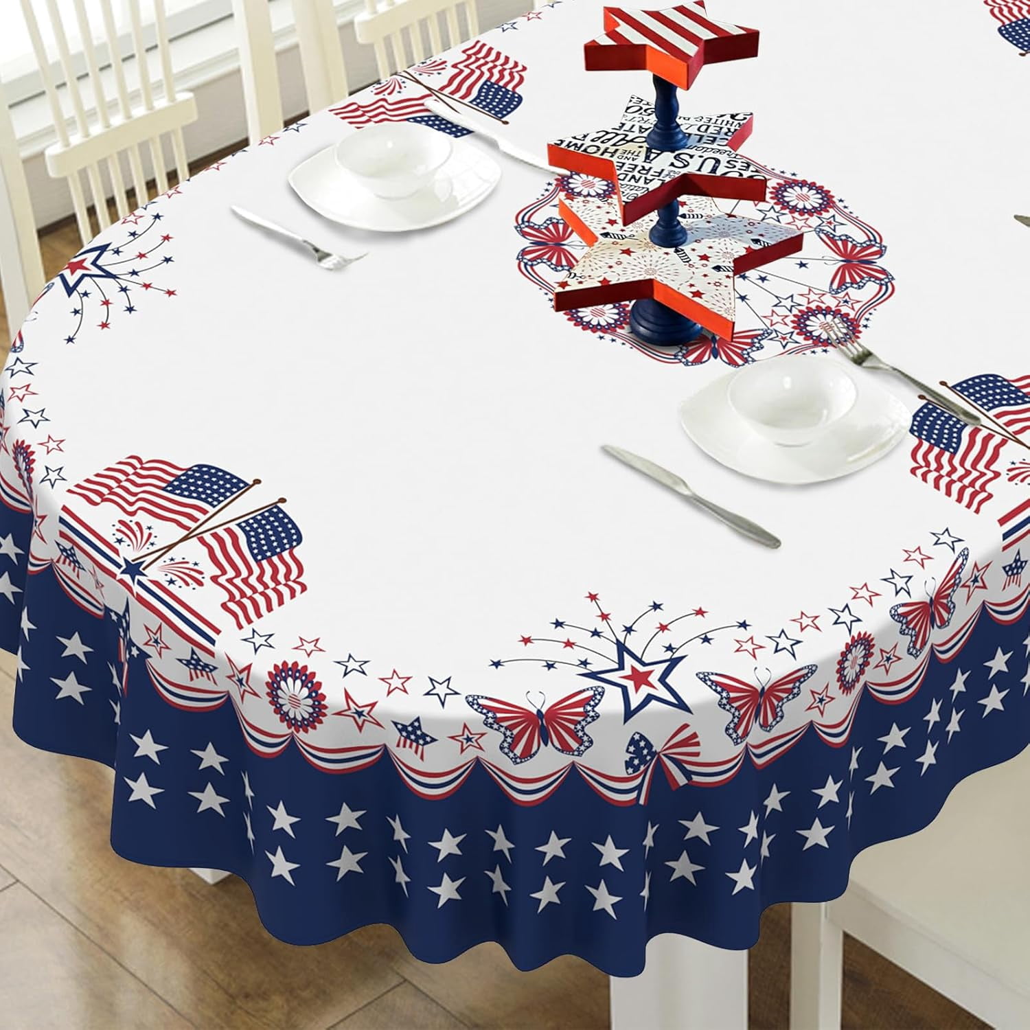 4th of July Tablecloth American Flag and Star Table Cloths , Red, White ...