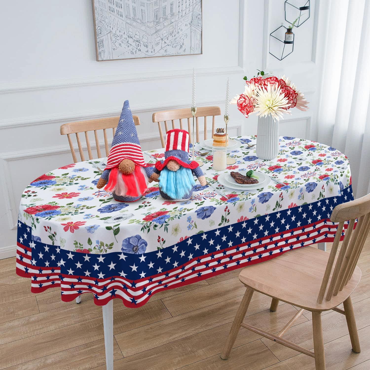 4th of July Tablecloth Oval 60x84 Inch, Patriotic Fourth of July Oval ...
