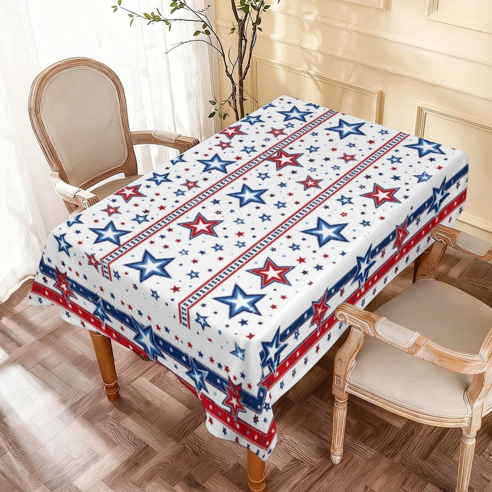 4th of July Tablecloth, Patriotic Tablecloth Red and Blue Stars Indoor ...