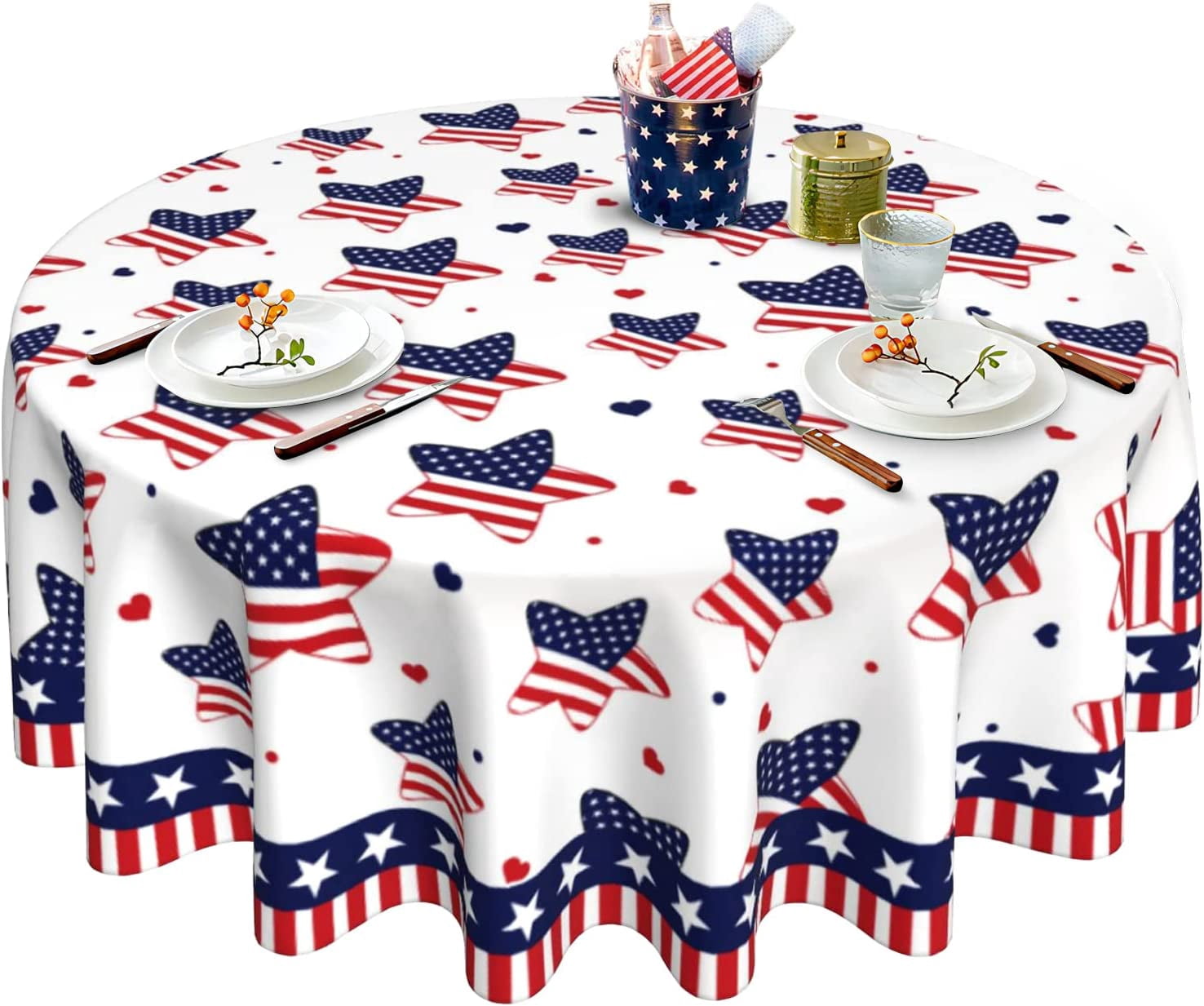 4th of July Tablecloth Round Patriotic Tablecloth 60 Inch Fourth of ...