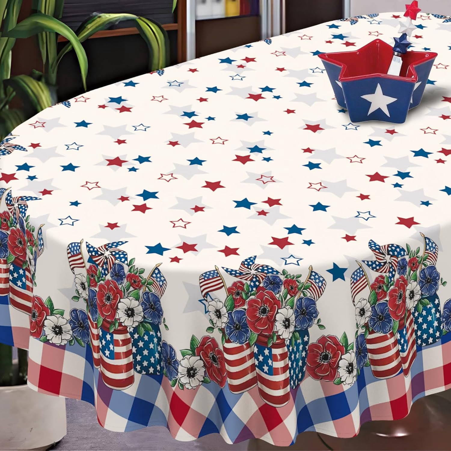 4th of July Tablecloth Waterproof Patriotic Table Cloths for Memorial ...