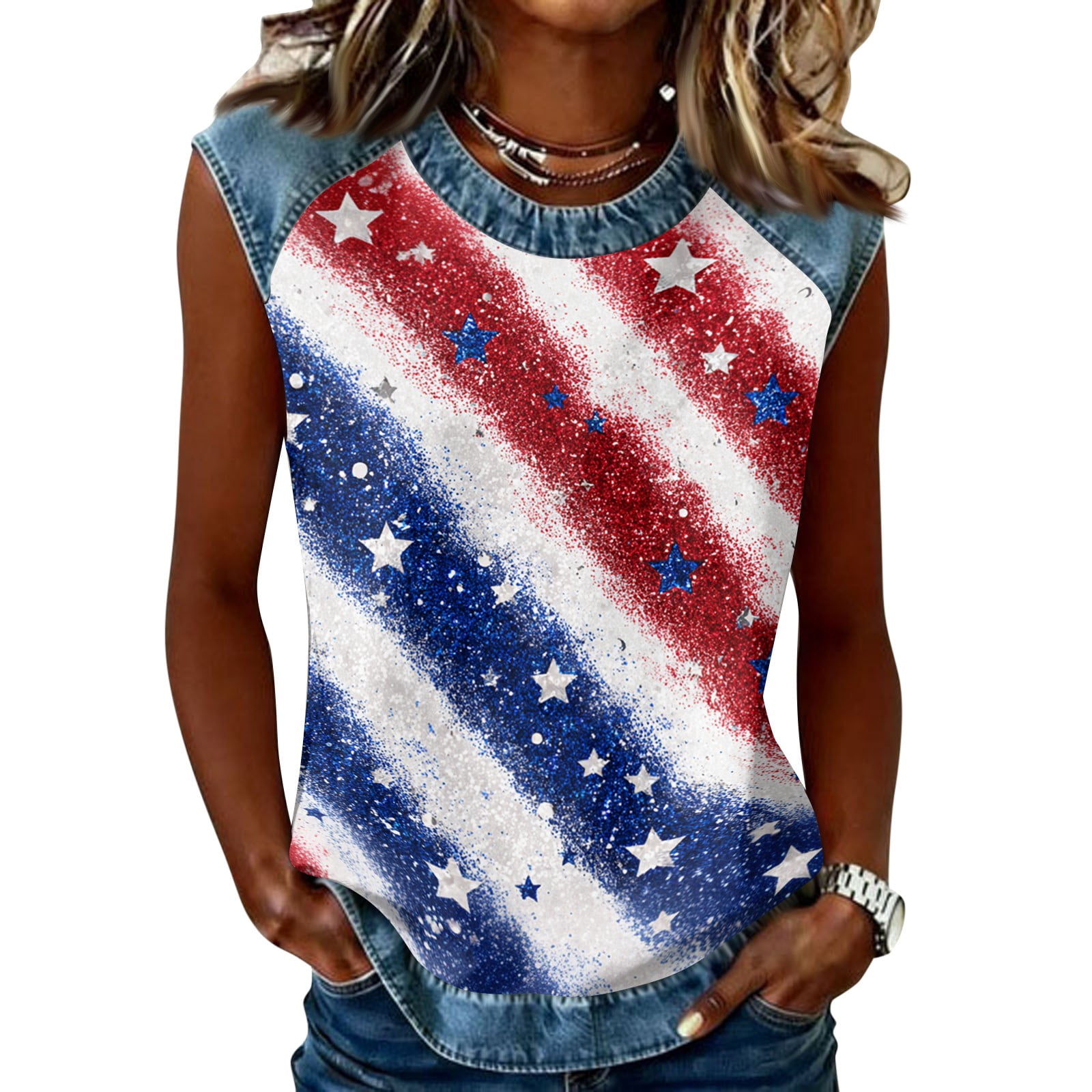 4th of July Tank Top Women Retro Raglan Print American Flag Sleeveless ...