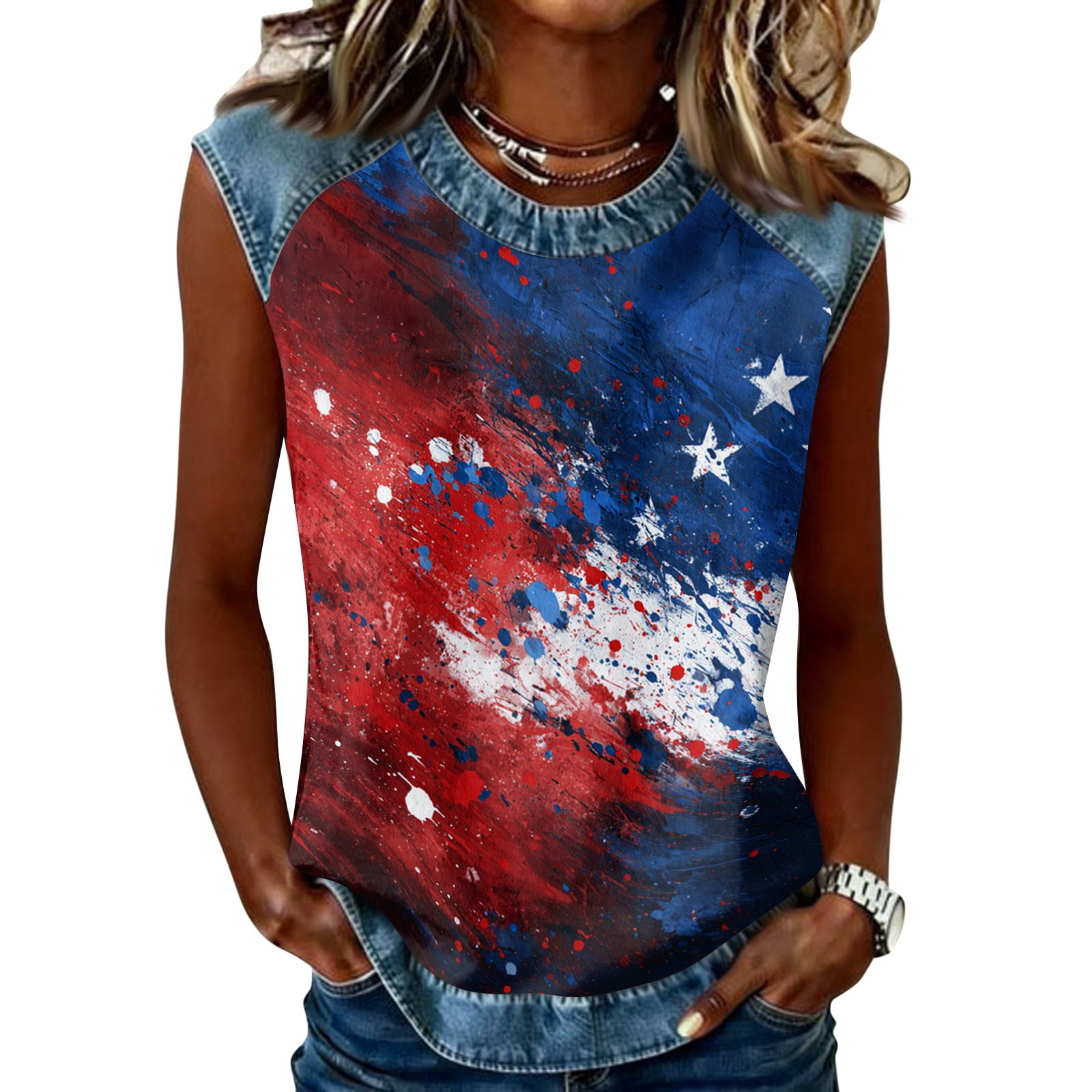 4th of July Tank Top Women Retro Raglan Print American Flag Sleeveless ...