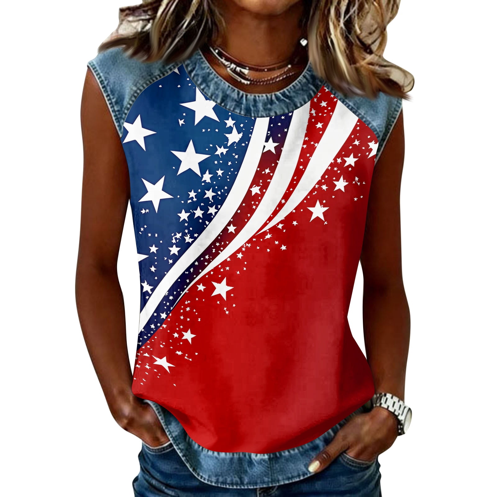 4th of July Tank Top Women Retro Raglan Print American Flag Sleeveless ...