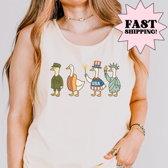 4th of July Tank USA Shirt Fourth of July Goose Tank American Flag ...
