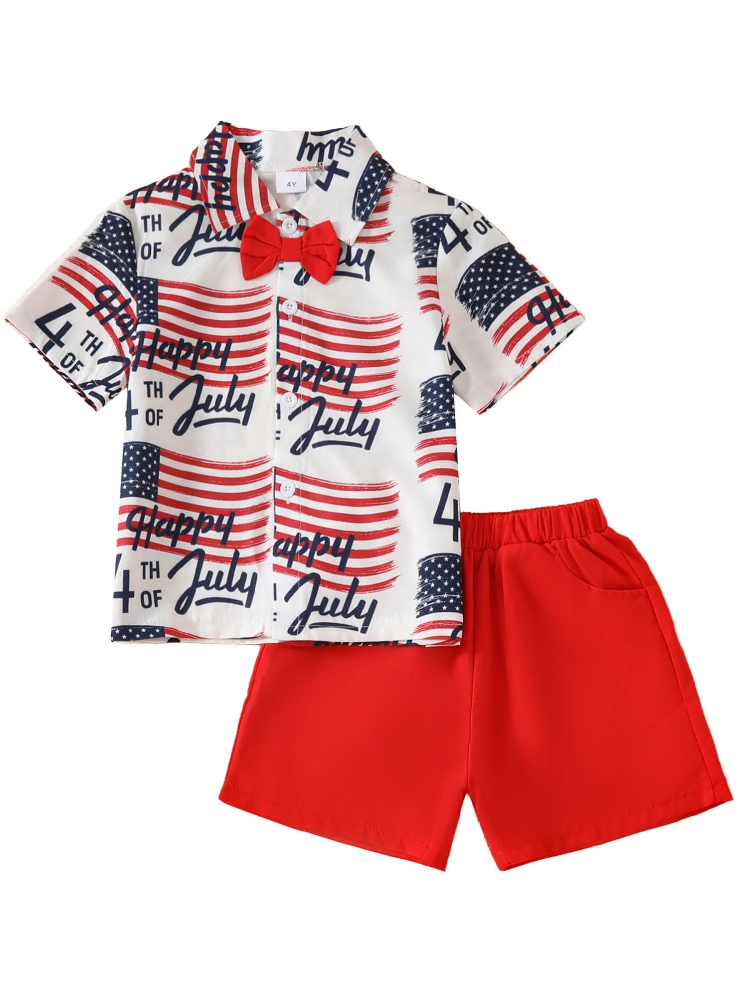 4th of July Toddler Baby Boy Outfit Stars Stripes Bowtie Button Down ...