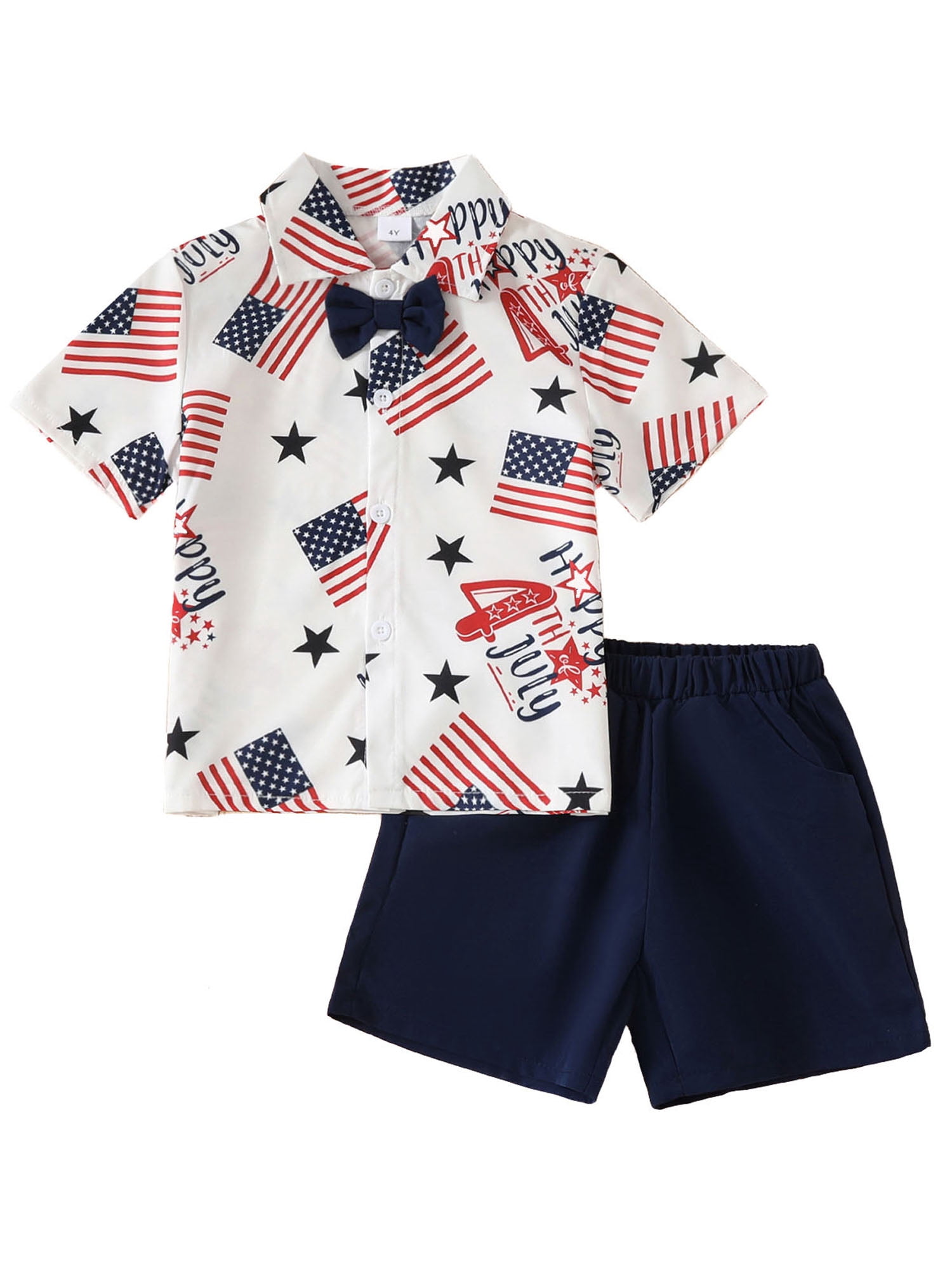 4th of July Toddler Baby Boy Outfit Stars Stripes Bowtie Button Down ...