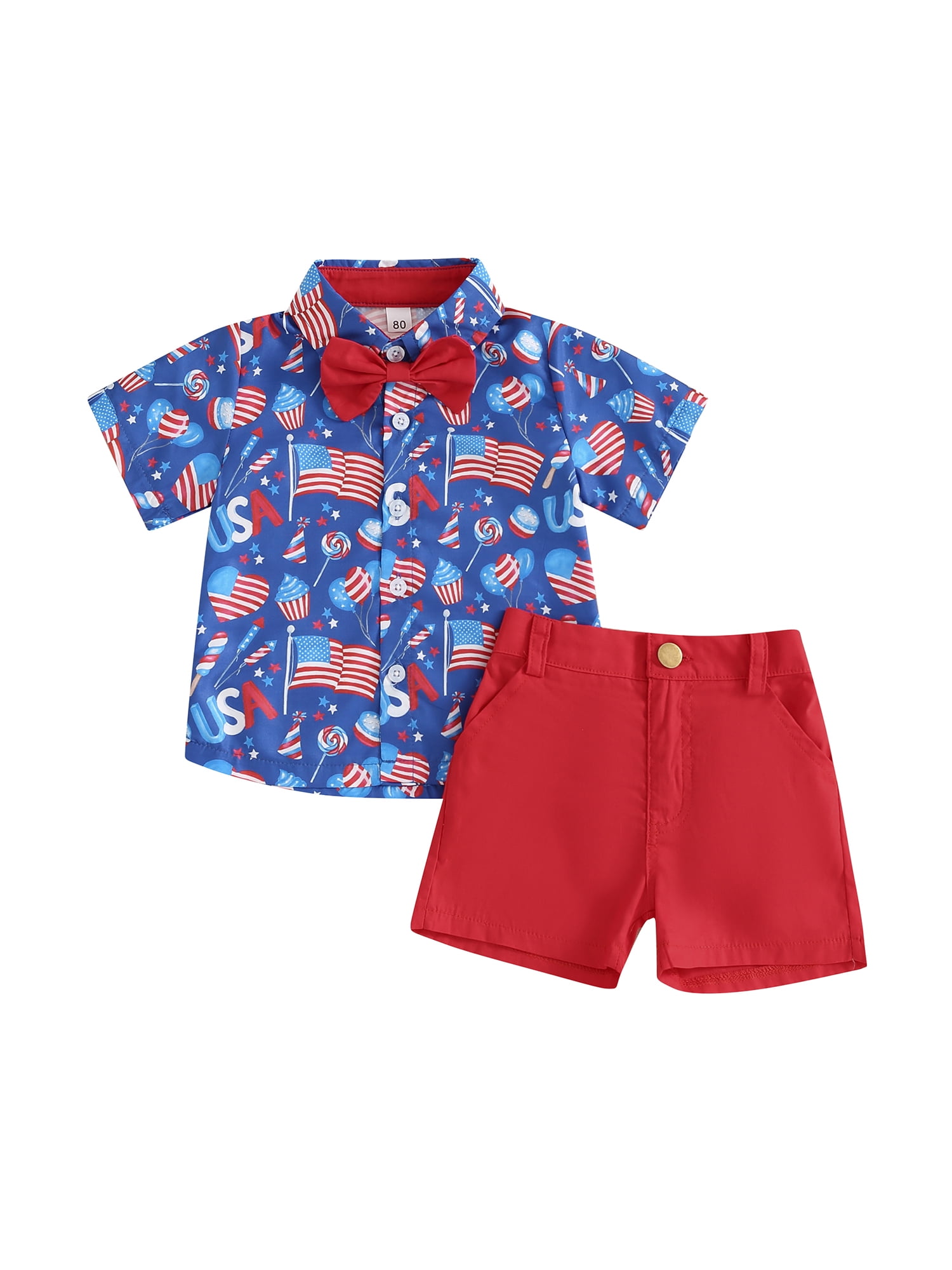 4th of July Toddler Baby Boy Outfits, Short Sleeve Flag Print Lapel ...