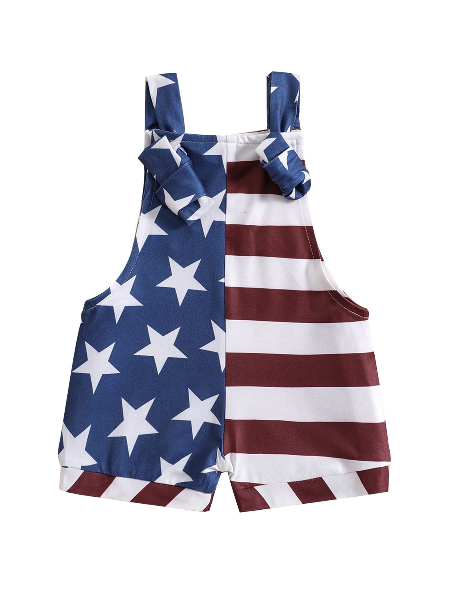 4th of July Toddler Baby Girl Boy One Piece Outfit American Flag Overalls Romper Sleeveless ...