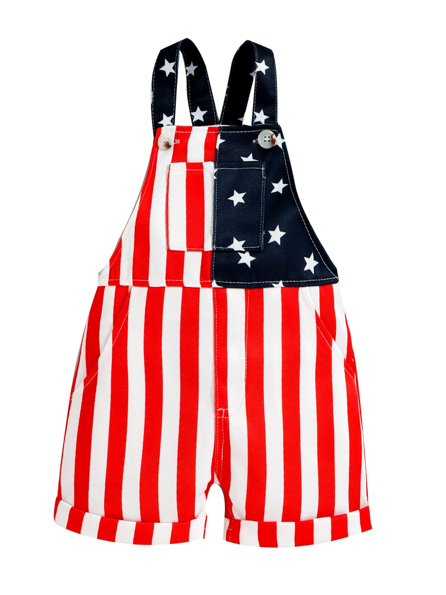 4th of July Toddler Baby Girl Boy One Piece Outfit American Flag Overalls Romper Sleeveless ...