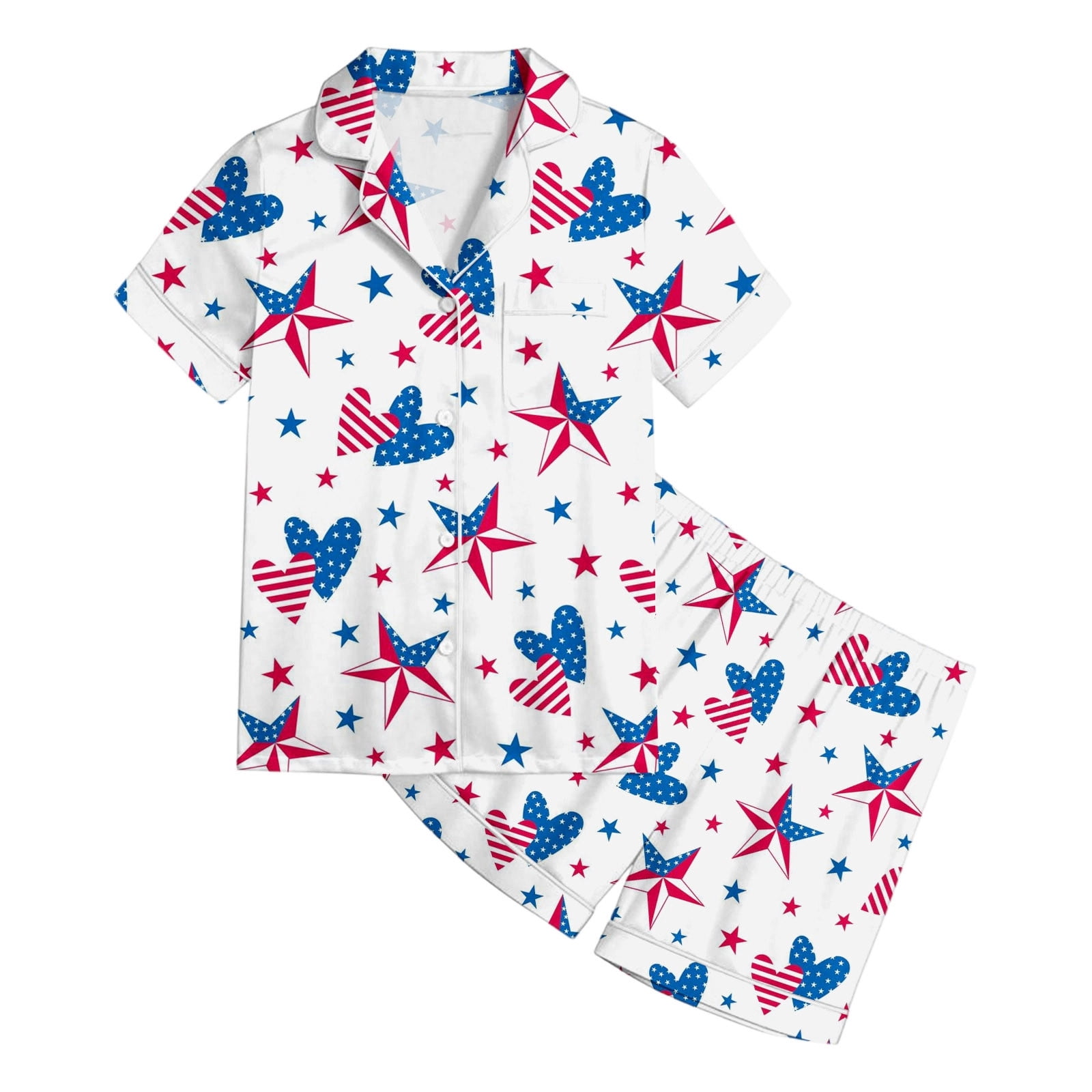 4th of July Toddler Pjs Kids Baby Boys Silk Satin Ruffle Button Down ...