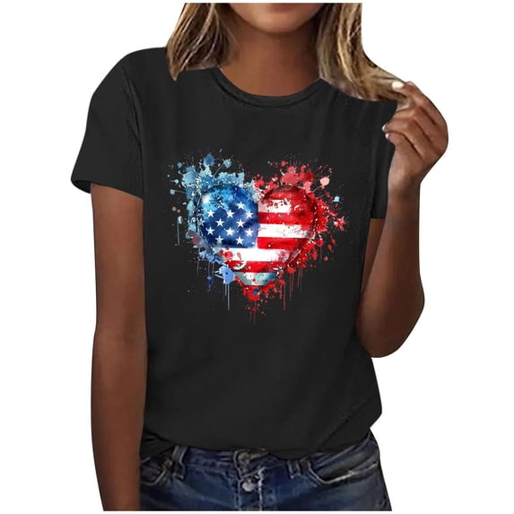4th of July Tops for Women American Flag Heart Print Tees vintage ...