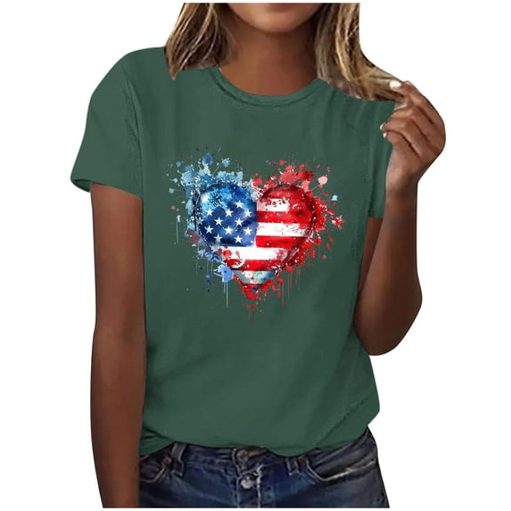 4th of July Tops for Women American Flag Heart Print Tees vintage ...