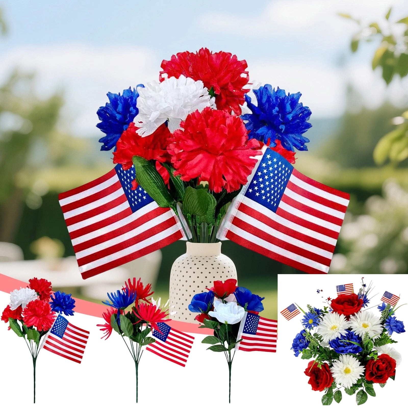 4th of July Tree Decorations Red White Blue Artificial Flowers ...