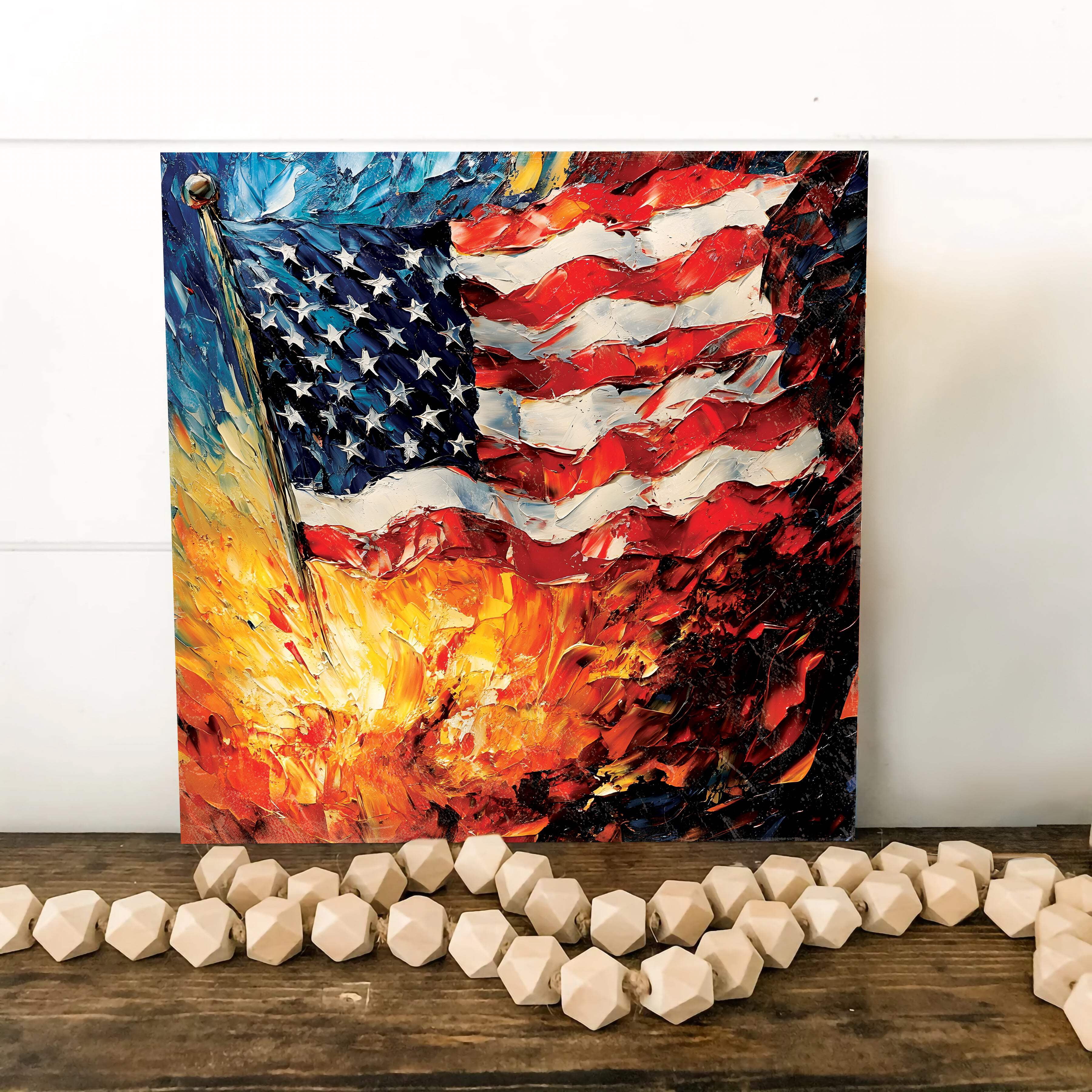 4th of July USA Flag Wall Decor Art | UV Print Canvas | Oil Paint Style ...