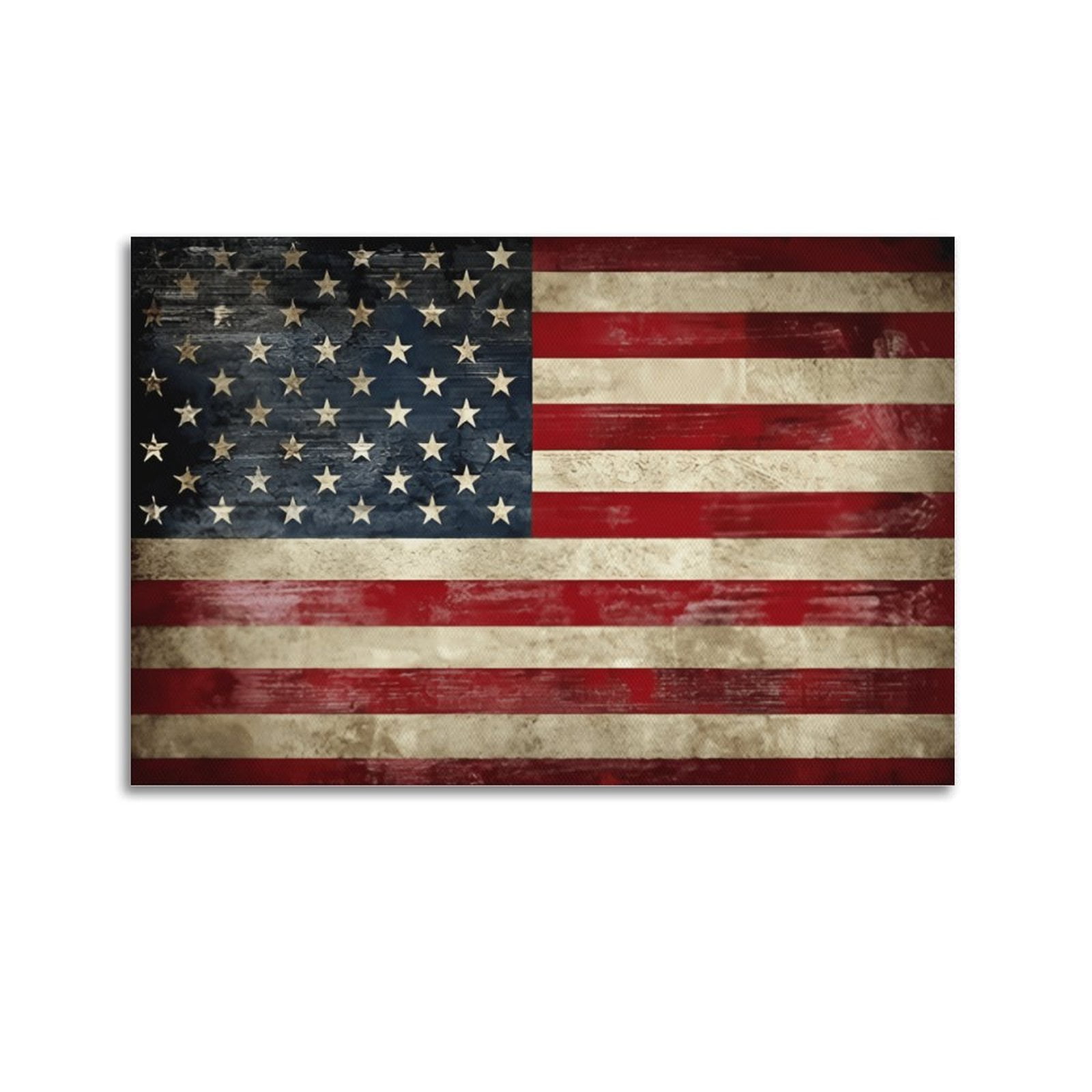 4th of July Vintage American Flag Poster Wrapped Wooden Frame Wall ...