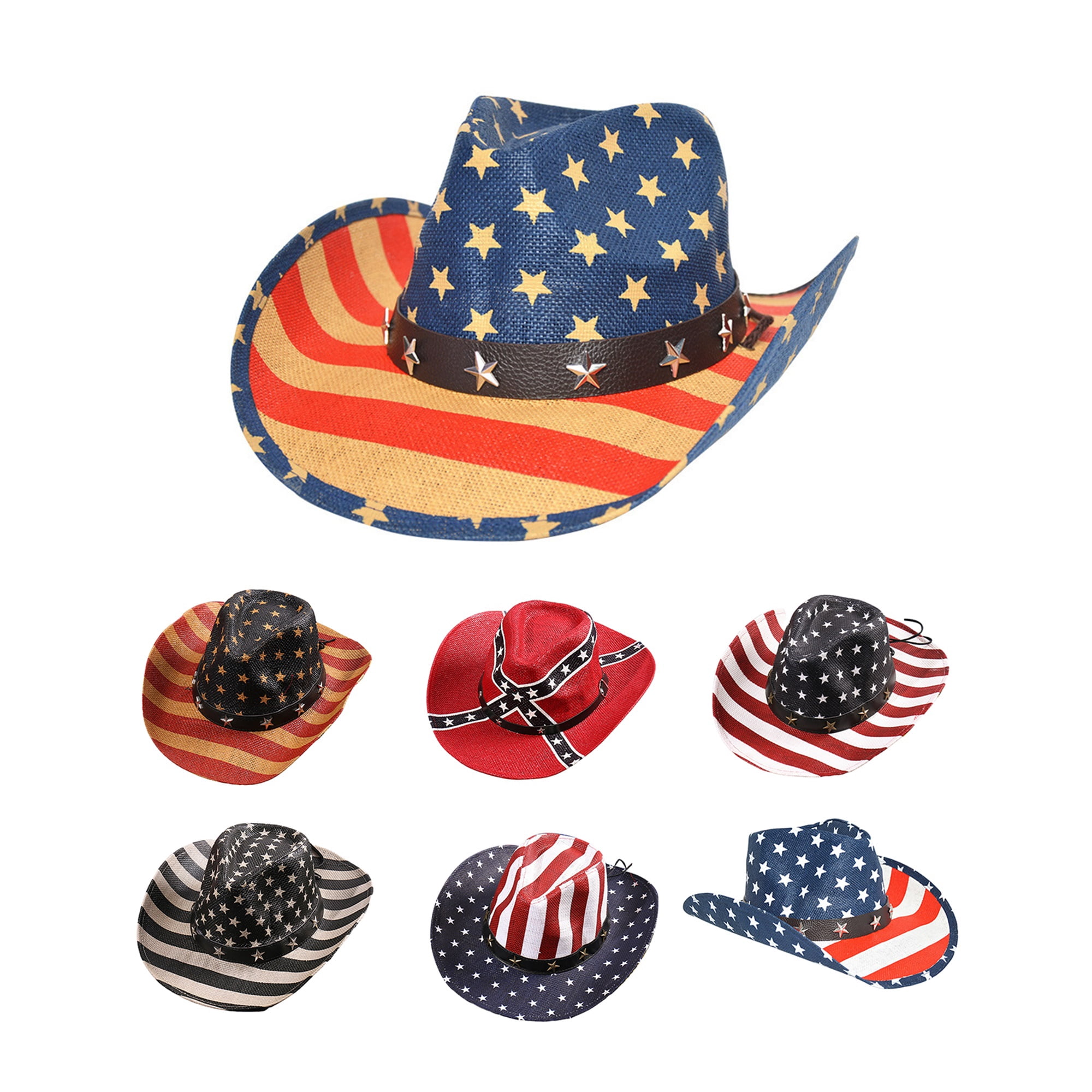 4th of July Vintage USA American Flag Print Western Cowboy Hat Women ...