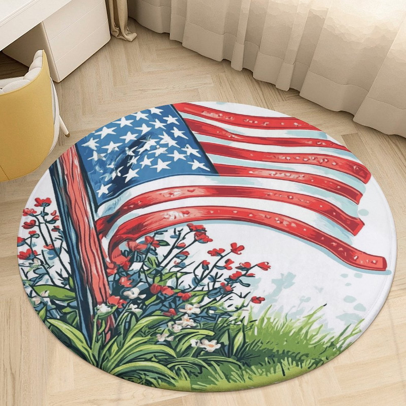 4th of July Washable Round Rug -Circle Area Rugs for Bedroom, Vintage ...