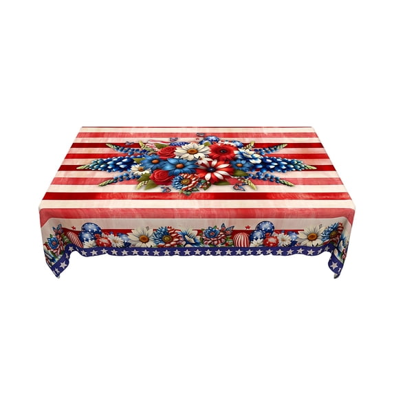 4th of July Washable Tablecloth, Patriotic Red White Blue Flag Table ...
