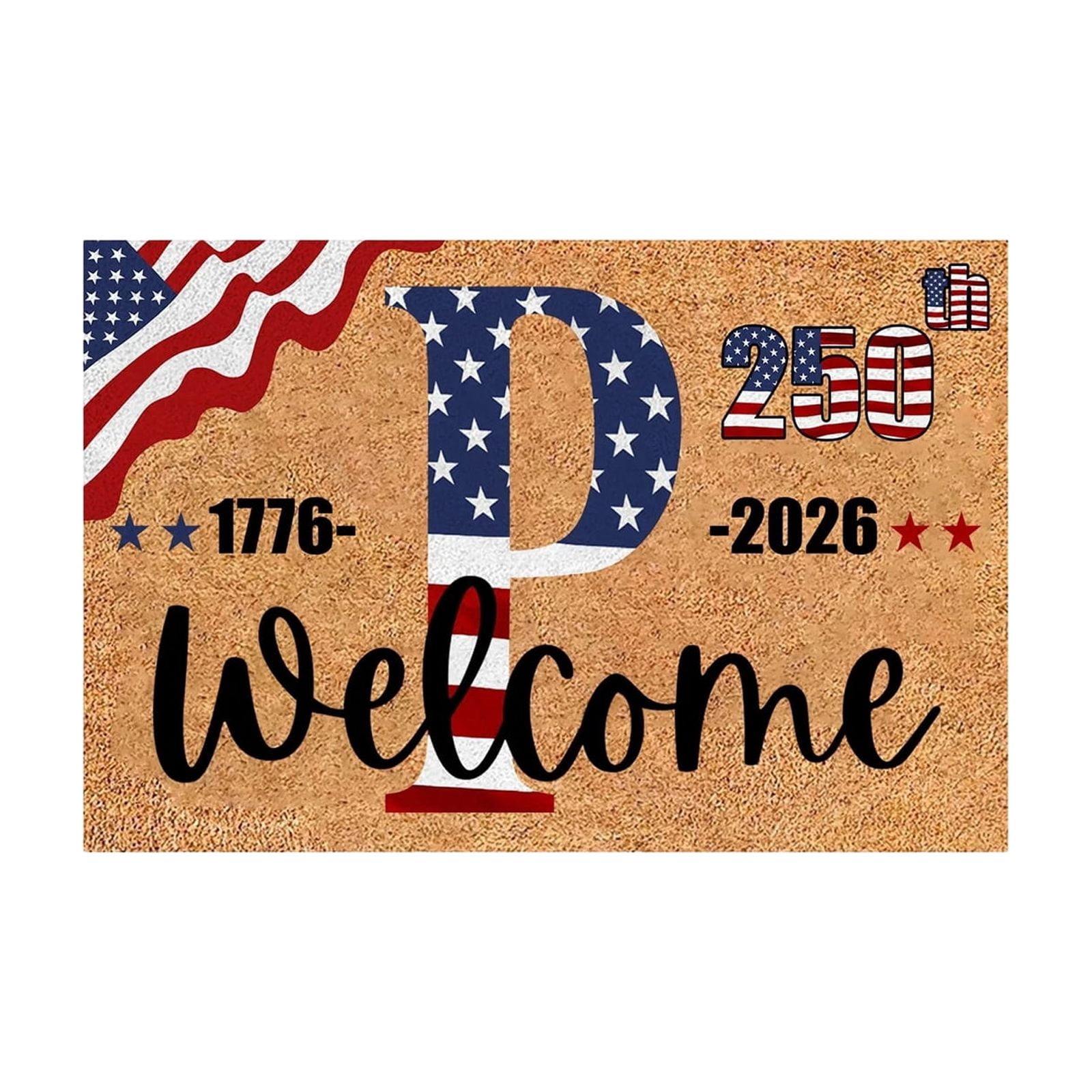 4th of July Welcome Mat, Letter Initial 250th Anniversary Doormat for ...