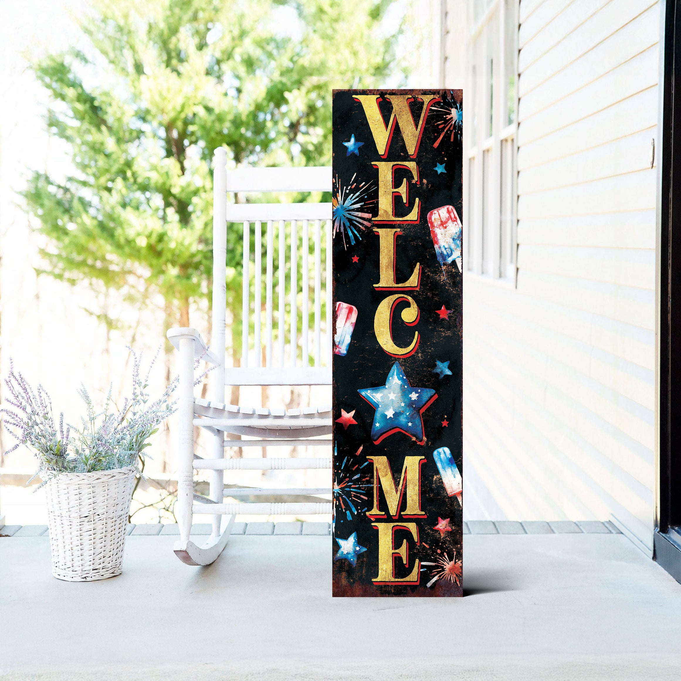 4th of July Welcome Porch Sign | Patriotic Vertical Sign for Door ...