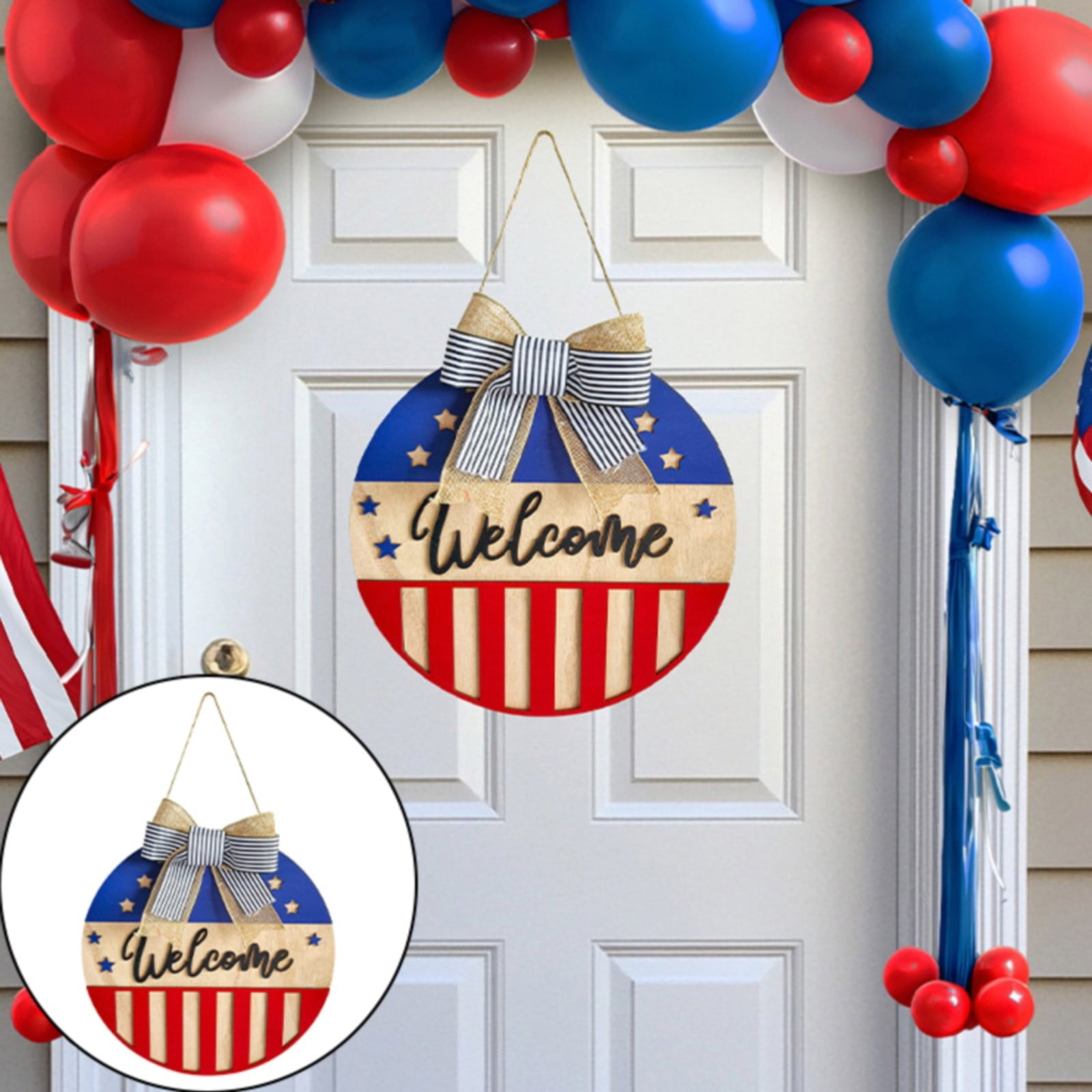 4th of July Welcome Sign Wreath Guopo Independence Day Wooden Wreath ...